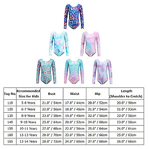 Gymnastics Leotards for Girls Long Sleeve Dance Leotards Shiny Sparkle Rainbow Mermaid Leopard Star Sky Print Leotard Unitards Athletic Dancewear Kids Toddler Ballerina Costume Blue Sky 8-9 Years