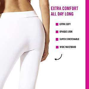 HUE Women's Plus Size Wide Waistband Blackout Cotton Capri Leggings, Assorted, White, 2X