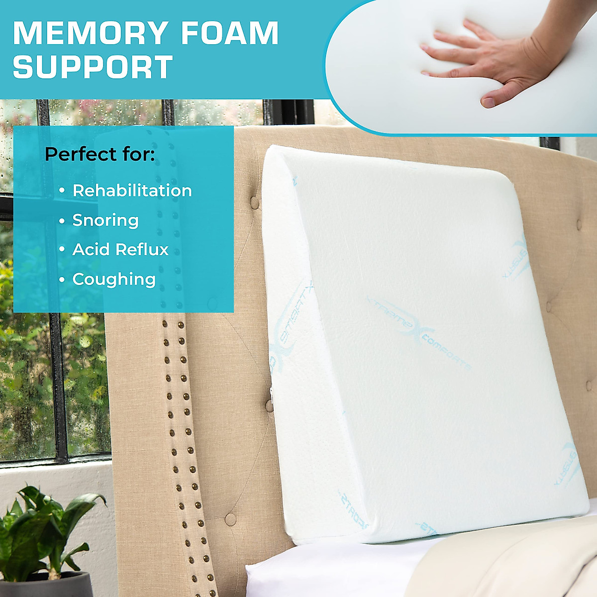 Xtreme Comforts Wedge Pillows - 7" Memory Foam Bed Wedge Pillow for Sleeping (1Pk)