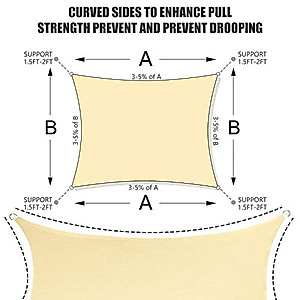Sun Shade Sail with Waterproof PU Coating 95% UV Blockage Water & Air Permeable 6x6 Ft Outdoor Rectangle Canopy with Side Keyhole Design Suitable for Patio Backyard Lawn Garden Outdoor Activities
