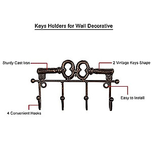 GUSUWOD Set of 2 Key Holder for Wall - Rustic Key Shaped Key Hook Rack - (Bronze) 7" x 4"…