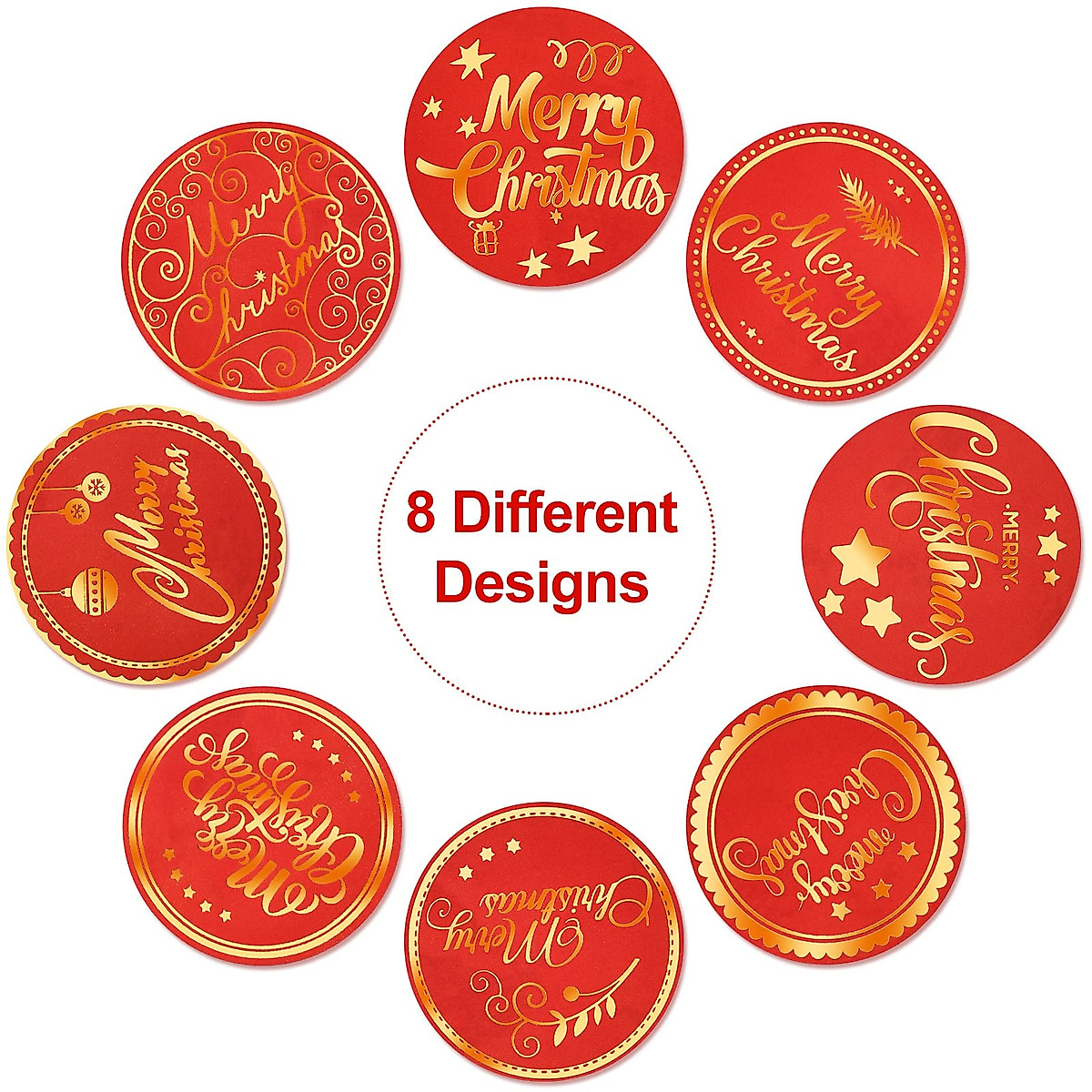 500 Pieces Outus Merry Christmas Stickers Labels Christmas Circle Label Envelope Seal Sticker 1.38In Adhesive Xmas Decor Supplies with Snowflake Christmas Elements for Envelope Bag (Red)