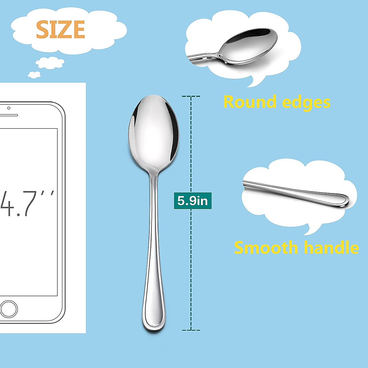 LIANYU 9-Piece Toddler Spoons, Kids Baby Spoons Self Feeding, Stainless Steel Children Silverware Set for 2-10 Year Old, Preschooler Cutlery Flatware Set for Home School, Dishwasher Safe