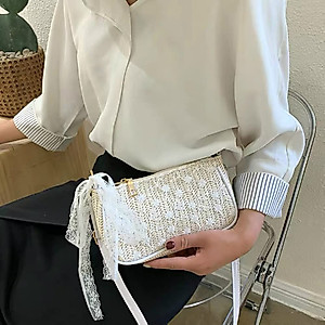 Handwoven Rattan Straw Lace Bag (White) Medium