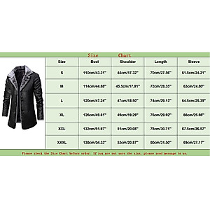 WOSJKDJ Mens Leather Jacket 3/4 Length Faux Leather Fur Coat Warm Winter Long PU Leather Jacket Lined Duster Trench Coat