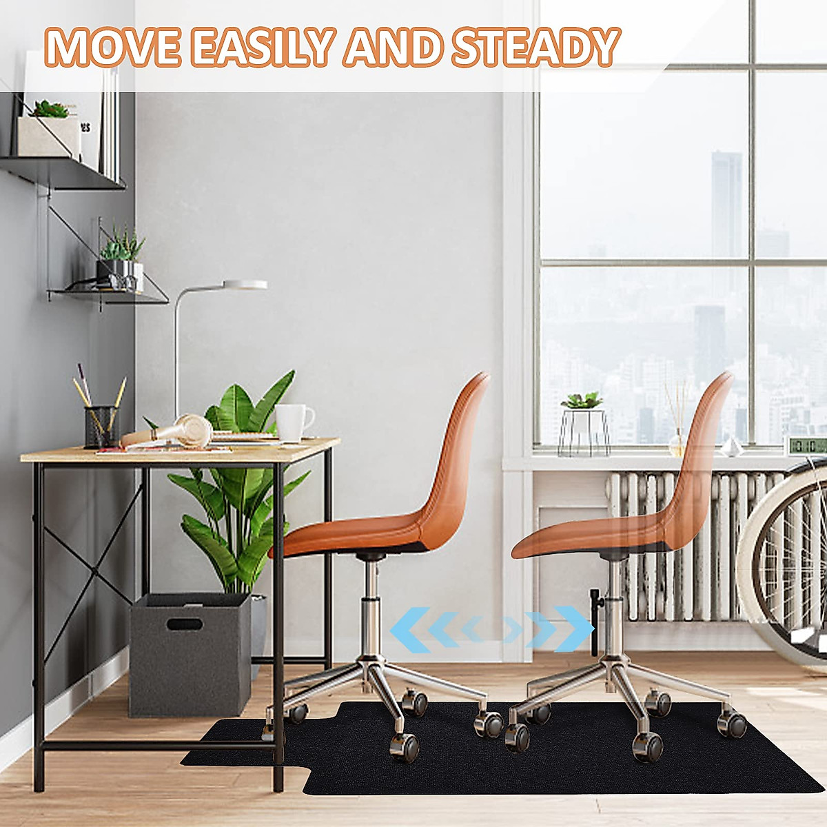 HomeMall Hardwood and Tile Floor Office Chair Mat, 48"x36" Computer Gaming Rolling Chair Mat, Non-Slip Low-Pile Floor Protector, Under Desk Rug for Rolling Chair, Black