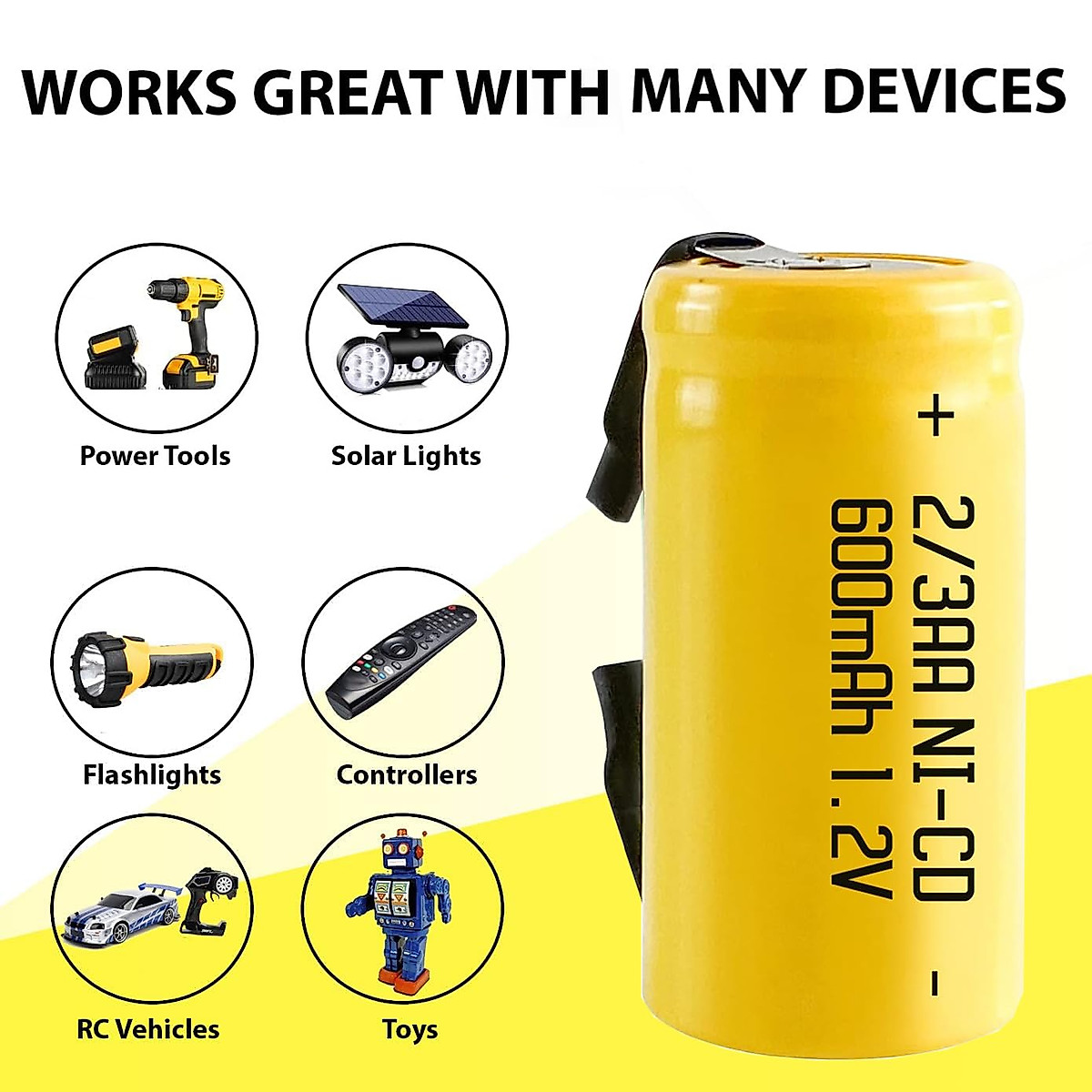 Odstore AA Ni-Cd 1.2V 2/3AA 600mAh Rechargeable Battery - 12pcs yellow