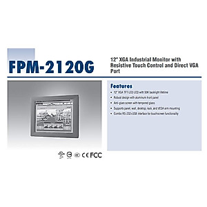 (DMC Taiwan) 12''SVGA Industrial Monitor with Resistive Touchscreen and Direct-VGA Port