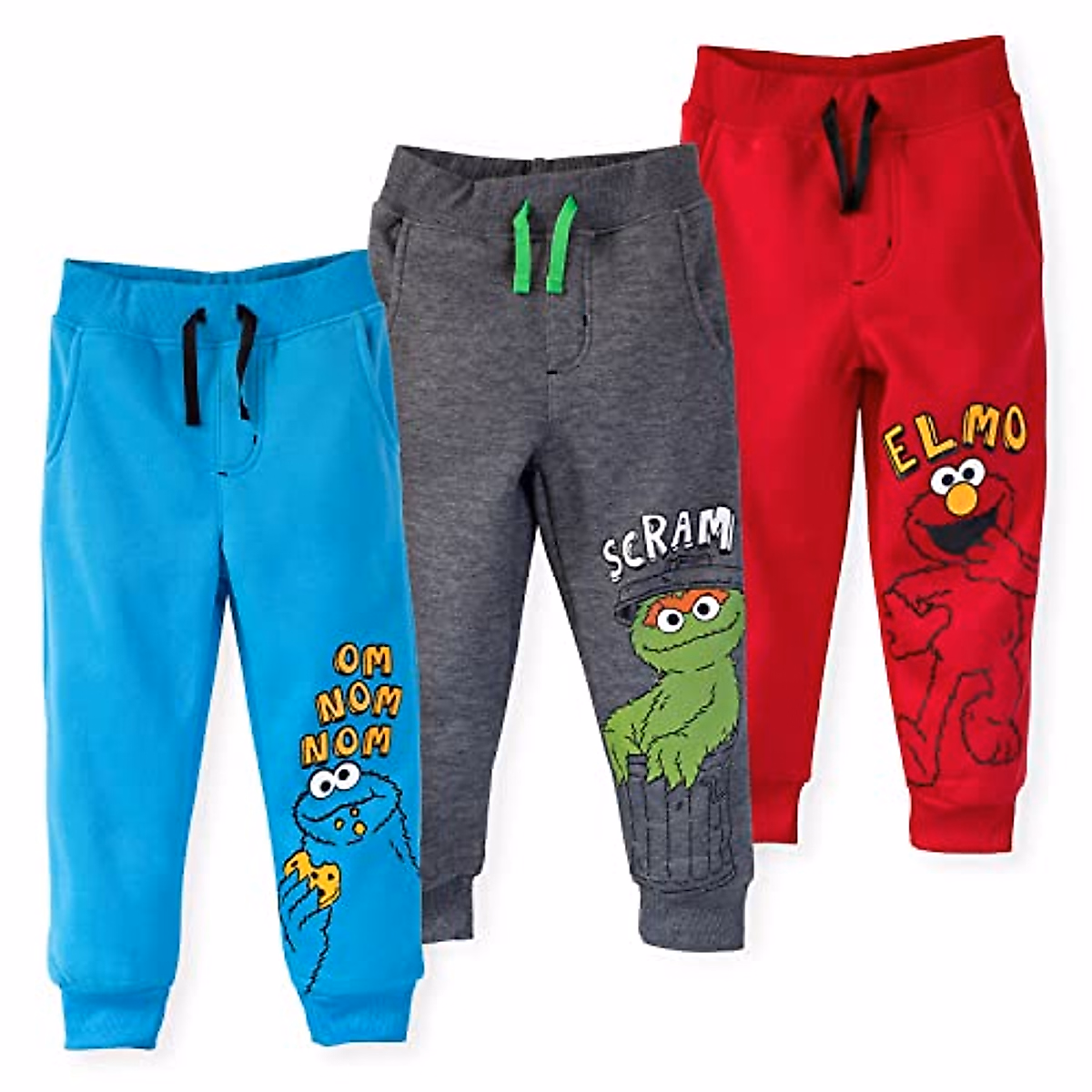 Sesame Street Elmo Cookie Monster Oscar The Grouch Toddler Boys Fleece 3 Pack Pants Blue/Gray/Red 3T
