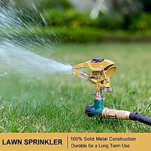 FANHAO Heavy Duty Pulsating Lawn Sprinkler on Spike Base, 100% Metal Impact Sprinkler with Adjustable Spray Pattern for Yard Lawn Irrigation, 360 Degree Large Area Coverage, Covers Up to 8500 sq. ft