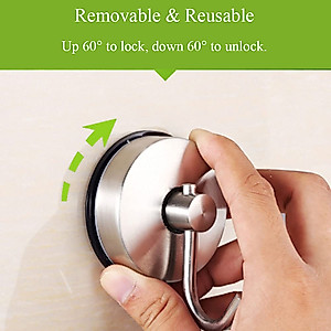 SagaSave 2 Pcs Heavy Duty Vacuum Suction Cup Hooks Stainless Steel Wall Mount Reusable Hook Brushed Nickel Silver Shower Hooks for Hanging Shower Towel, Coat,Kitchen Pots Pans