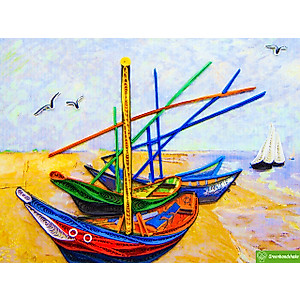 GREENHANDSHAKE Van Gogh Fishing Boats on the Beach (1888) Quilling Art Greeting Card,Design Greeting Card for Birthday, Valentine's Day, Get Well, All Occasion. Framable Artwork for Art Lovers