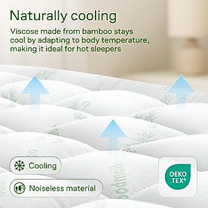 Bamboo Mattress Topper Twin Cooling Breathable Extra Plush Thick Fitted 8-20 Inches Pillow Top Mattress Pad Rayon Cooling Ultra Soft (Bamboo, Twin 39x75 Inches)