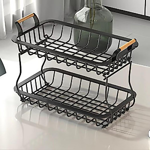 MECUHQP 2 Tier Fruit Vegetables Basket Bowl, Kitchen Counter Metal Wire Storage Basket Fruits Stand Holder Organizer for Bread Snack Veggies Produce