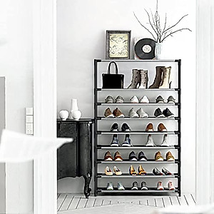 COMHOMA Shoe Rack 10 Tiers Large Shoe Rack Organizer for 50 Pairs Space Saving Shoe Shelf Non-Woven Fabric Shoe Storage Cabinet Adjustable GRAY