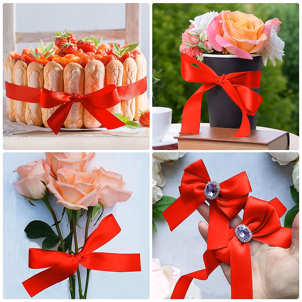 Christmas Red Ribbon for Gift Wrapping 1 Inch 25 Yards Christmas Ribbon Christmas Tree Ribbon Flowers Ribbons for Crafts Red Satin Ribbon for Gift Wrapping Ribbon Making Ribbons for Flower Bouquets