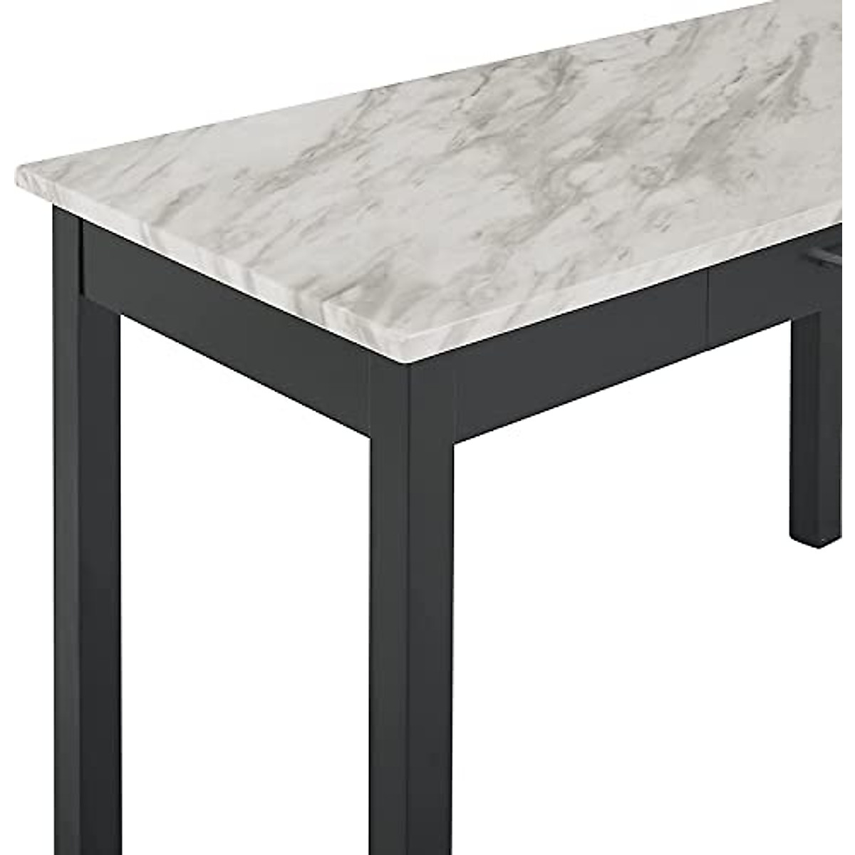 New Classic Furniture Celeste Faux Marble Writing Table Desk for Home Office, White/Gray with Black Base