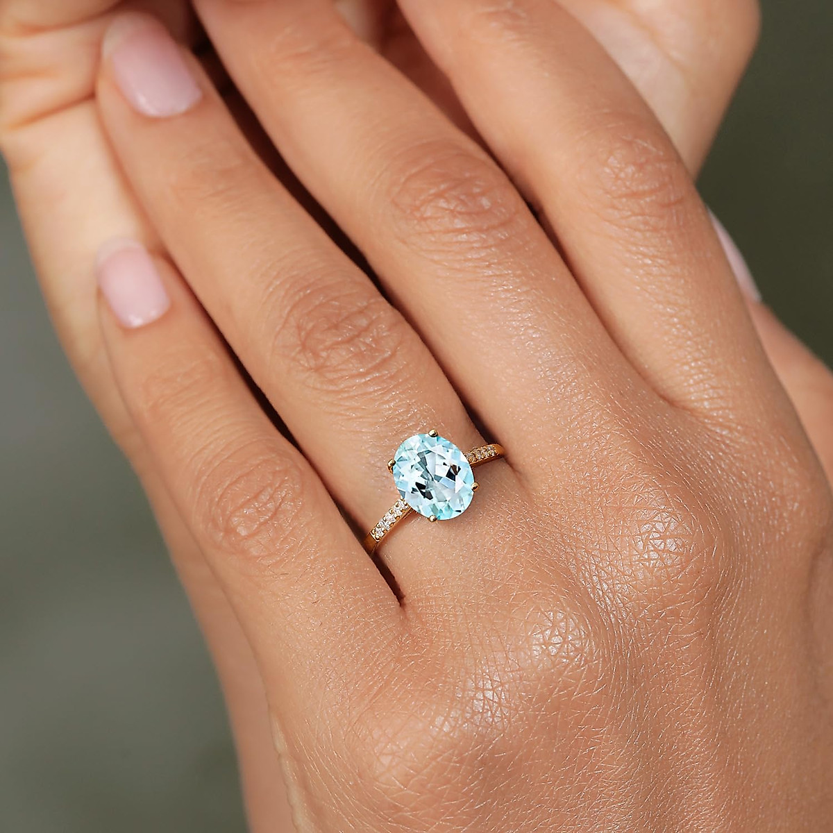 Gem Stone King 10K Yellow Gold 10X8MM Oval Gemstone Birthstone & White Diamond Engagement Ring | Yellow Gold Ring For Women | Available in Size 5-9