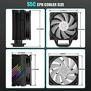 upHere S5C CPU Air Cooler LGA 1700 Ready 5 Heat Pipes 120mm PWM Processor Cooler for Intel LGA 1700/1200/115X AMD Universal Socket with 5V ARGB SYNC Auto RGB,Black