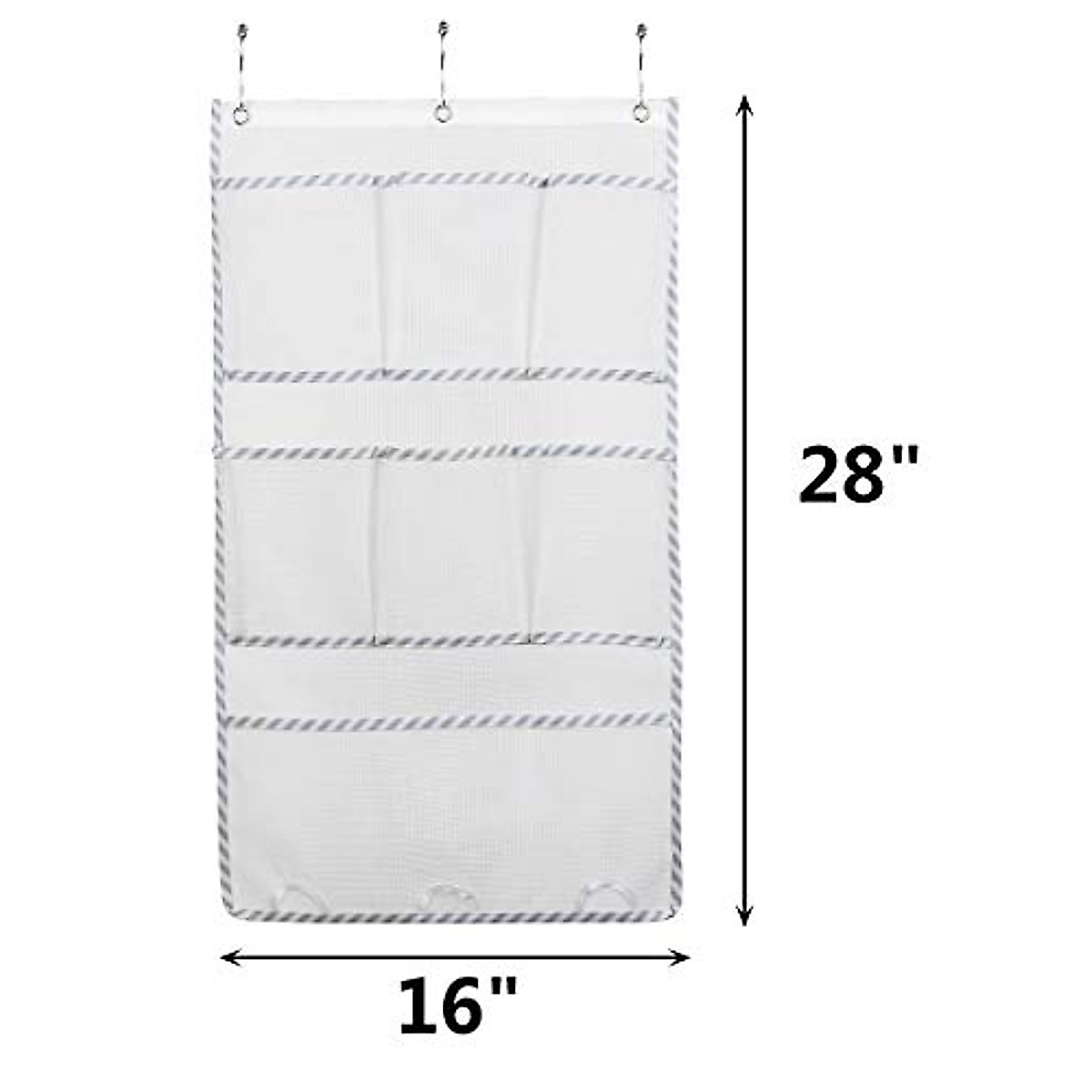 ALYER 9 Pockets Big Mesh Shower Caddy Hanging Bathroom Storage Organizer with 3 Rings (Stripe)