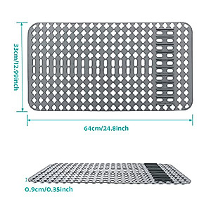 Kitchen Sink Mat, Sink Protectors for Kitchen Sink, DIY Silicone Sink Mat 25”x13” Non-Slip Folding Sink Grates for Bottom of Farmhouse Stainless Steel Porcelain Sink, Can Be Cut to Any Size Grey-1 PCS