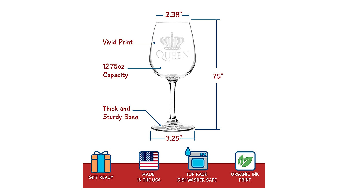 King & Queen Wine Glass Gift Set of 2 | Made in USA | Perfect Couples Gift