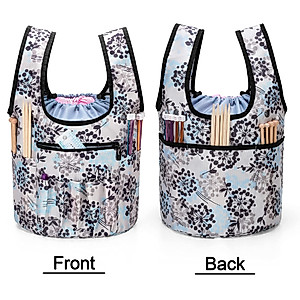 CURMIO Knitting Tote Bag, Yarn Project Wristlet Bag with Drawstring for Knitting Needles, Crochet Hooks and Supplies, Dandelion (Bag Only)