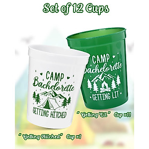 Nefelibata Camp Bachelorette Party Plastic Cups 12PCS Camping Stadium Cups Getting Hitched Bridal Shower Party Favors Decorations Reusable Party Cups Supplies 16OZ