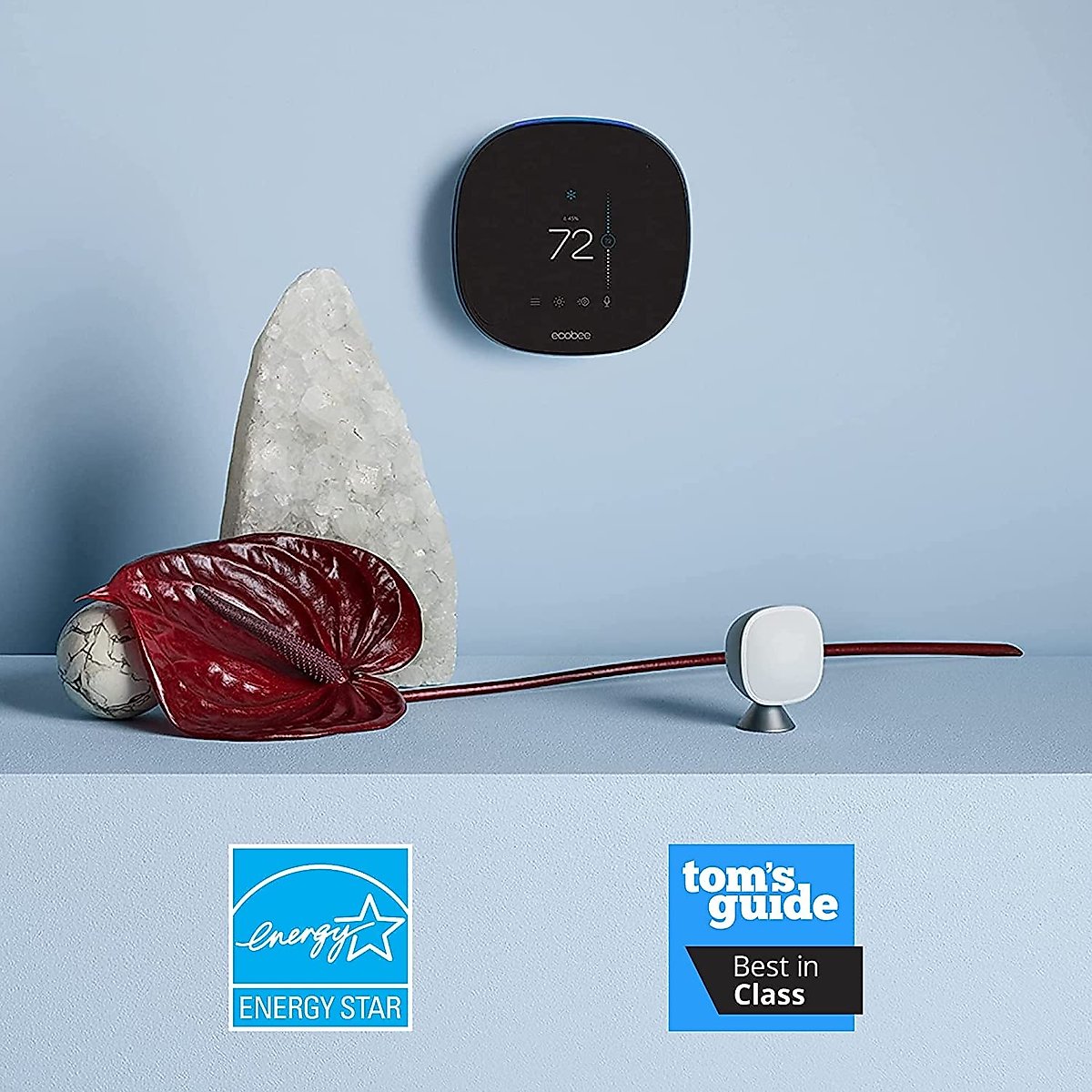 ecobee Smart Thermostat with Smart Sensor Included + 1 Smart Sensor for Doors and Windows, Black, White (EB-STATE5-01)