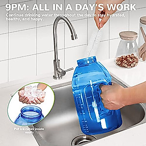 Diller bottle 1 Gallon Water Bottle with Time Marker, Large 128oz Water Bottle to Drink, Motivational Water Jug with handle for Gym Workout, BPA Free, Leak-Proof (Blue)