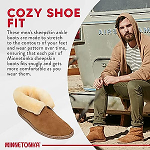 Minnetonka Mens Sheepskin Ankle Boot Slipper Tan Size 10