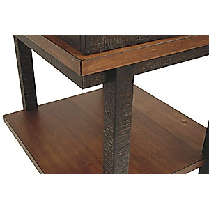 Signature Design by Ashley Stanah Rustic Rectangular End Table with 1 Drawer and Floor Shelf for Storage, Brown with Distressed Finish