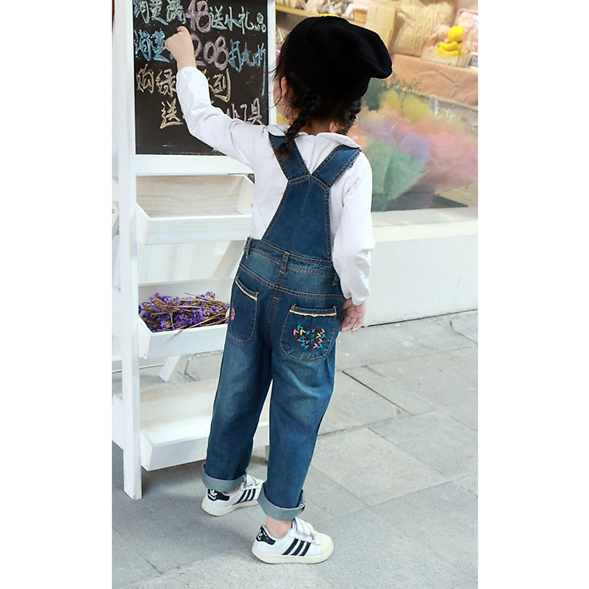 KIDSCOOL SPACE Baby & Little Girls Denim Overalls,Jean Workwear,Deep Blue,3-4 Years