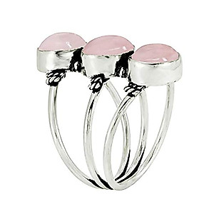 925 Silver Plated 8.65Cts Natural Rose Quartz Ring Size 7.5 For Women, Pink Stone January Birthstone Ring Jewelry Gift For Women Mom Wife