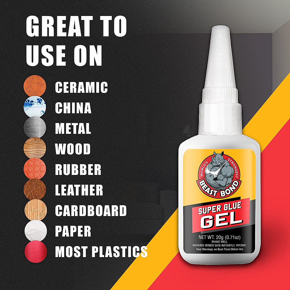 Beast Bond Super Glue - Max Strength Adhesive for Plastic, Wood, Metal, Ceramic, Rubber, Leather, Paper - Long-Lasting Professional Grade Cyanoacrylate - 1.41 Ounce (40g) Pack of 2