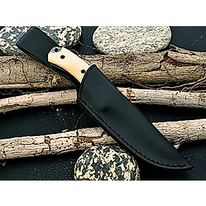 Custom Handmade Damascus Steel Hunting Knife Skinner knife Fixed Blade Knife 8 1/2'' Overall Camel Bone with Sheath BW-4145