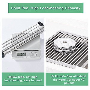 Roll Up Dish Drying Rack, ABQ Over Sink Dish Drying Rack, Foldable All Silicone Coated Rolling Sink Rack Mat Stainless Steel Dish Drainer for Kitchen (17.5''x13'')