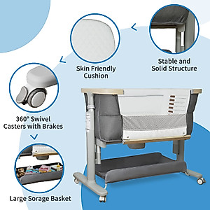 DEYGIA Rocking Baby Bassinet, Electric Bassinet Bedside Sleeper with Wheels and Comfy Mattress, 3 in 1 Electric Bedside Crib, 10 Heights Adjustable, Smart Co Sleeper with Large Storage Basket