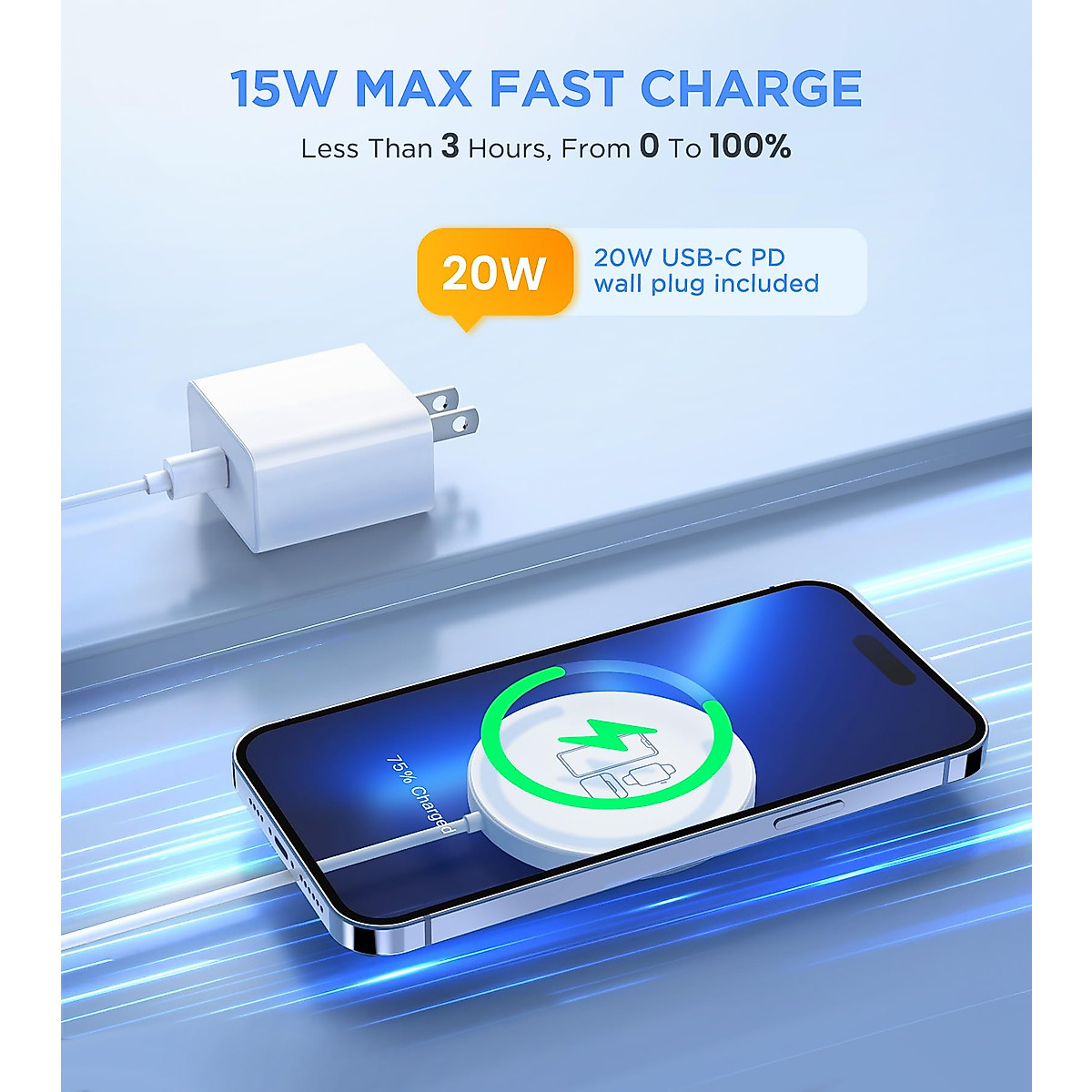3 in 1 Magnetic Wireless Charger,15W Max Fast Wireless Charging Pad Compatible with MagSafe Charger iPhone 15/14/13/12 Series, Airpods 3/2/Pro/Pro 2 & iWatch All Series, 20W PD USB-C Adapter Included