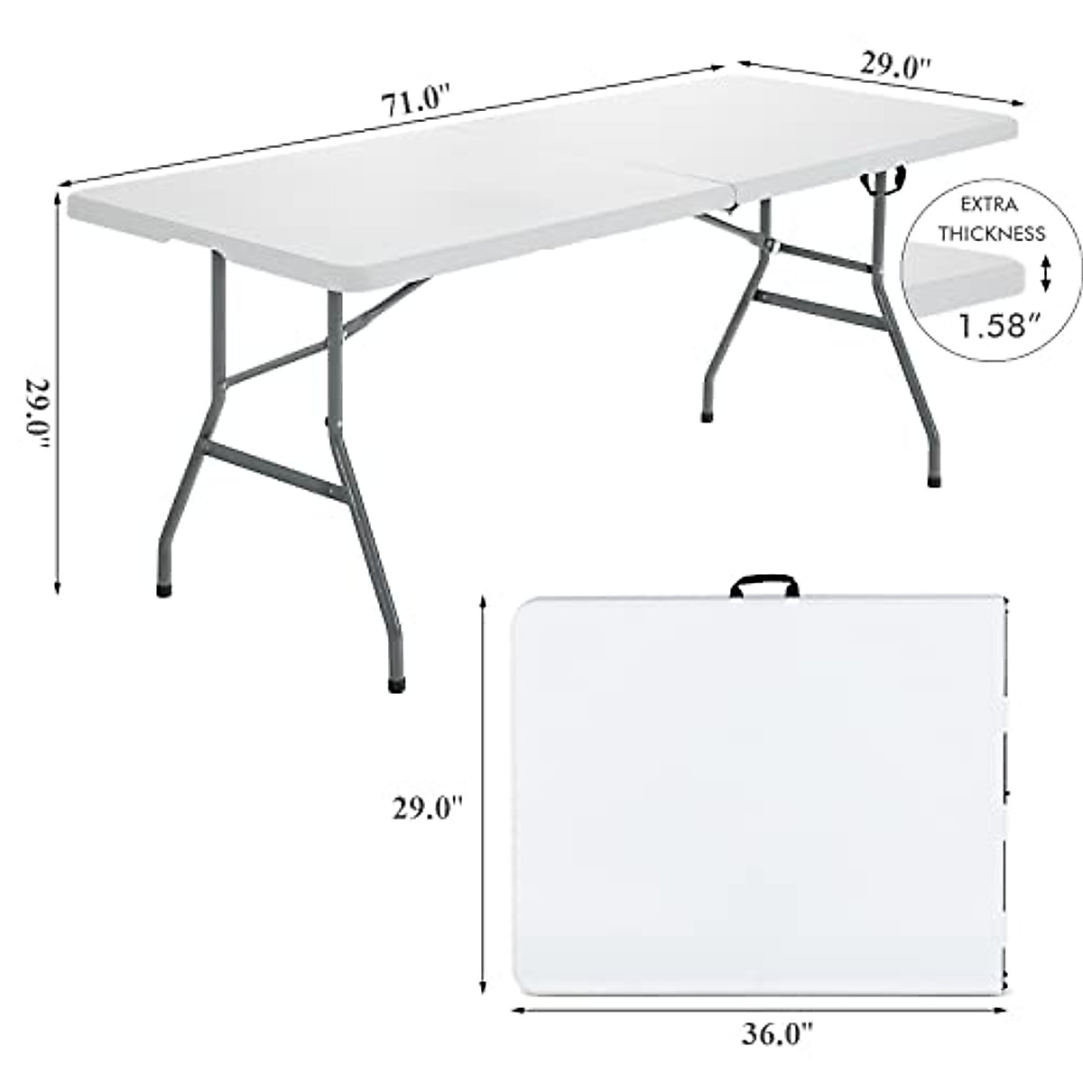 Goplus Folding Tables, 6ft Foldable Plastic Card Table, Portable Heavy Duty Fold Up Table w/Handle, White Outdoor Utility Folding Table for Picnic, Party, Dining, Camping, Beach, BBQ, No Assembly