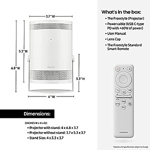 SAMSUNG 30”- 100” The Freestyle FHD HDR Smart Portable Projector for Indoor and Outdoor Home Theater with Premium 360 Sound Alexa Built-in with an Additional 1 Year Coverage by Epic Protect (2022)