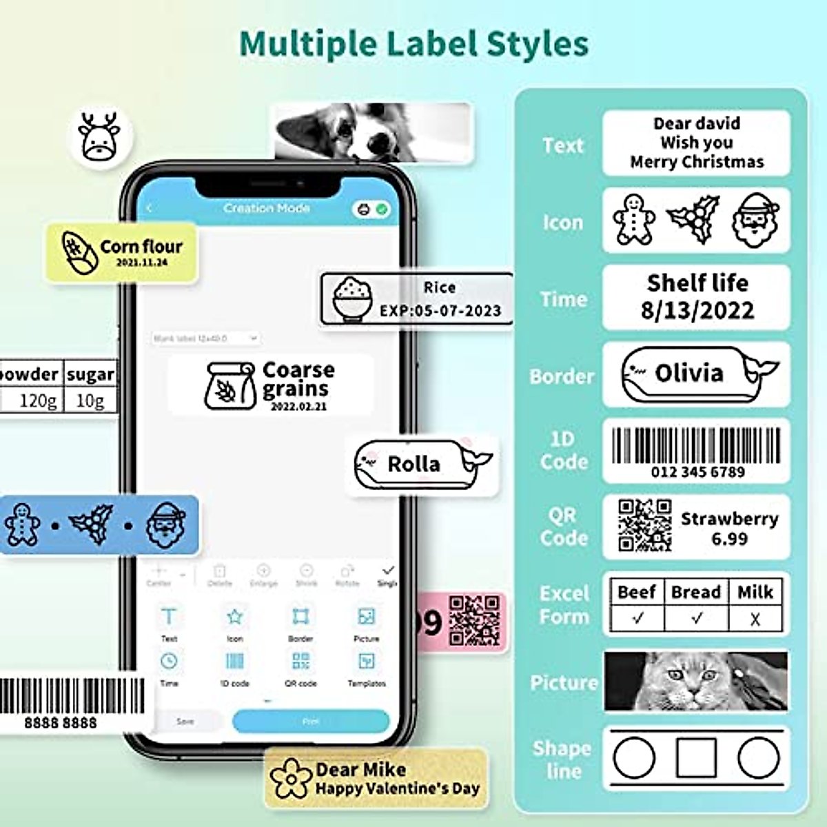 Label Maker, Mini Label Maker Machine with Tape, Portable Bluetooth Label Printer, Wireless Labeler Handheld Sticker Maker Included Multiple Templates Available for Storage, Study, Office, Home