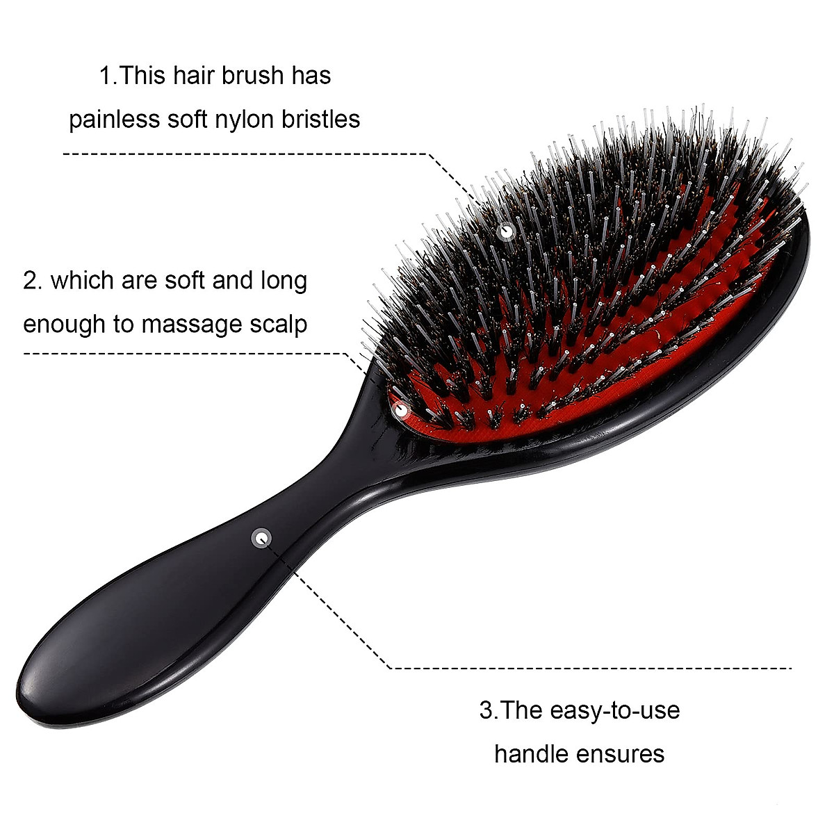 Geiserailie Hair Brushes, 2 Pieces Boar Bristle Hair Brushes with Nylon Quill, Natural Bristles Hair Extensions for Women, Men and Kids, Promotes Smooth and Healthy Hair Growth
