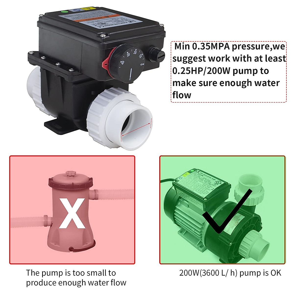 UCEDER Spa Hot Tub Thermostat with Union Nut,Tailpiece and O-Ring Gasket,Adjustable Temperature Thermostat Fits for Small Pool Hot Tubs &Bathtub(H15-RS1 220V 1.5KW)