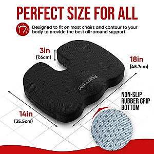 FORTEM Chair Cushion, Seat Cushion for Office Chair, Car Seat Cushion, Coccyx Orthopedic Pillow, Desk Chair Memory Foam Sitting Pillow, Washable Cover (Mesh, Black)