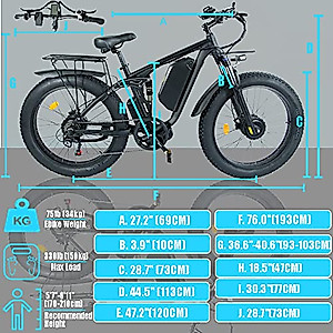SMLRO Electric Bikes 2000w Ebikes for Adults Dual Motor Fat Tire Electric Mountain Bike 48V 22.4AH Removable Battery 26” Adult Electric Bicycles Hydraulic Disc Brakes (Black)