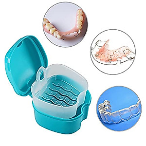 Denture Bath Case Cup with Denture Cleaner Brush & Retainer Holder Box, Complete Clean Care for Dentures, Clear Braces, Mouth Guard, Night Guard & Retainers,Traveling (Pink)