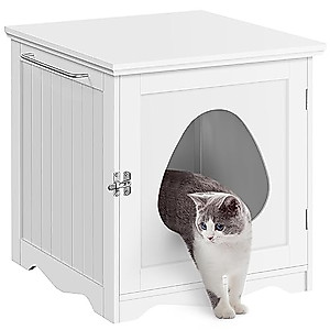 Yaheetech Cat Litter Box Enclosure, Hidden Litter Box Furniture Indoor Pet Crate Cat House Night Stand Cat Washroom w/Vent Holes & Towel Bar, Pet Cabinet Side Table for Small Cats