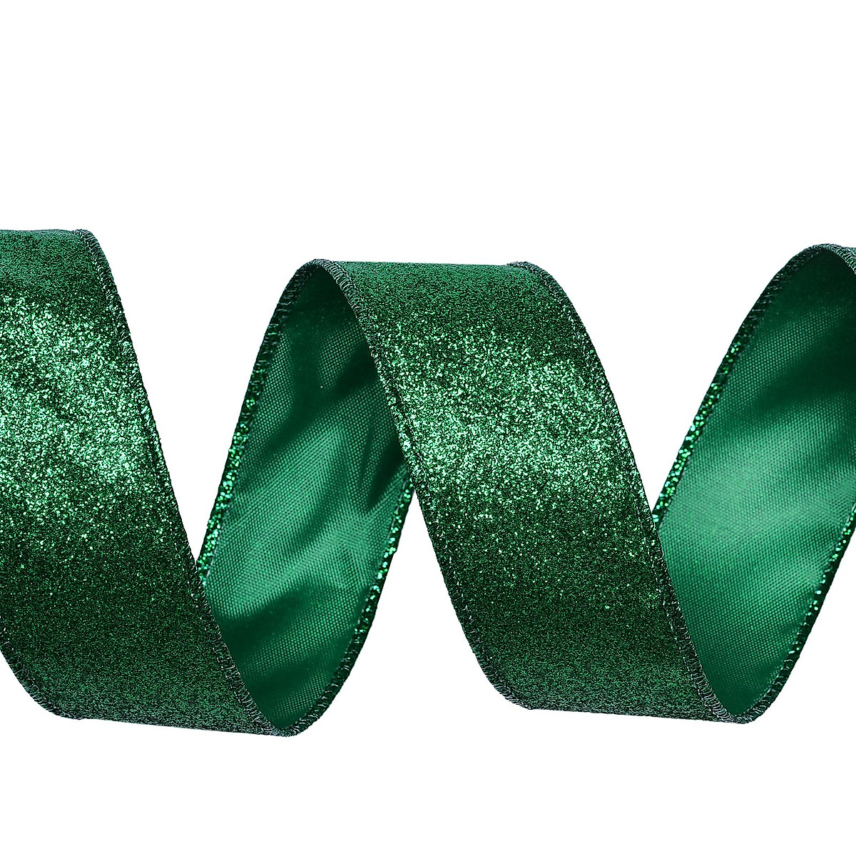 Ribest Green Glitter Wired Ribbon for Christmas Tree Wreath Decoration Home Décor Gift Wrapping Crafts Sewing, 1 1/2 Inch 10 Yard
