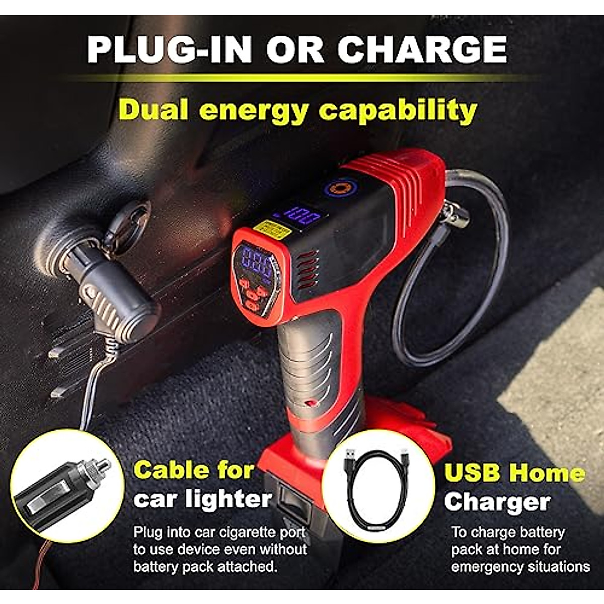 As Seen On TV Bullseye Pro Digital Tire Inflator Automatic 150 PSI w/Gauge Display Screen & Pre-set Pressure in KPA, PSI, BAR, Kg/cm, Built-in LED Lights, Rechargeable, Air Compressor, Car Tire Pump